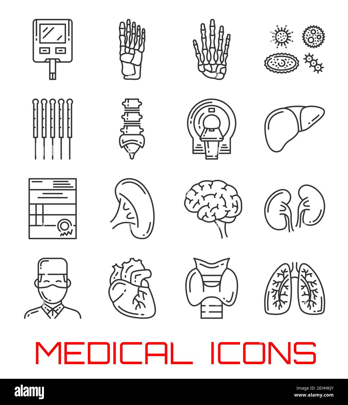 Medical icons with human organs and doctor. Heart, lung and kidney ...