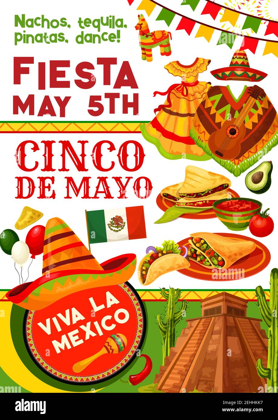 Cinco de Mayo party invitation banner for mexican holiday celebration ...