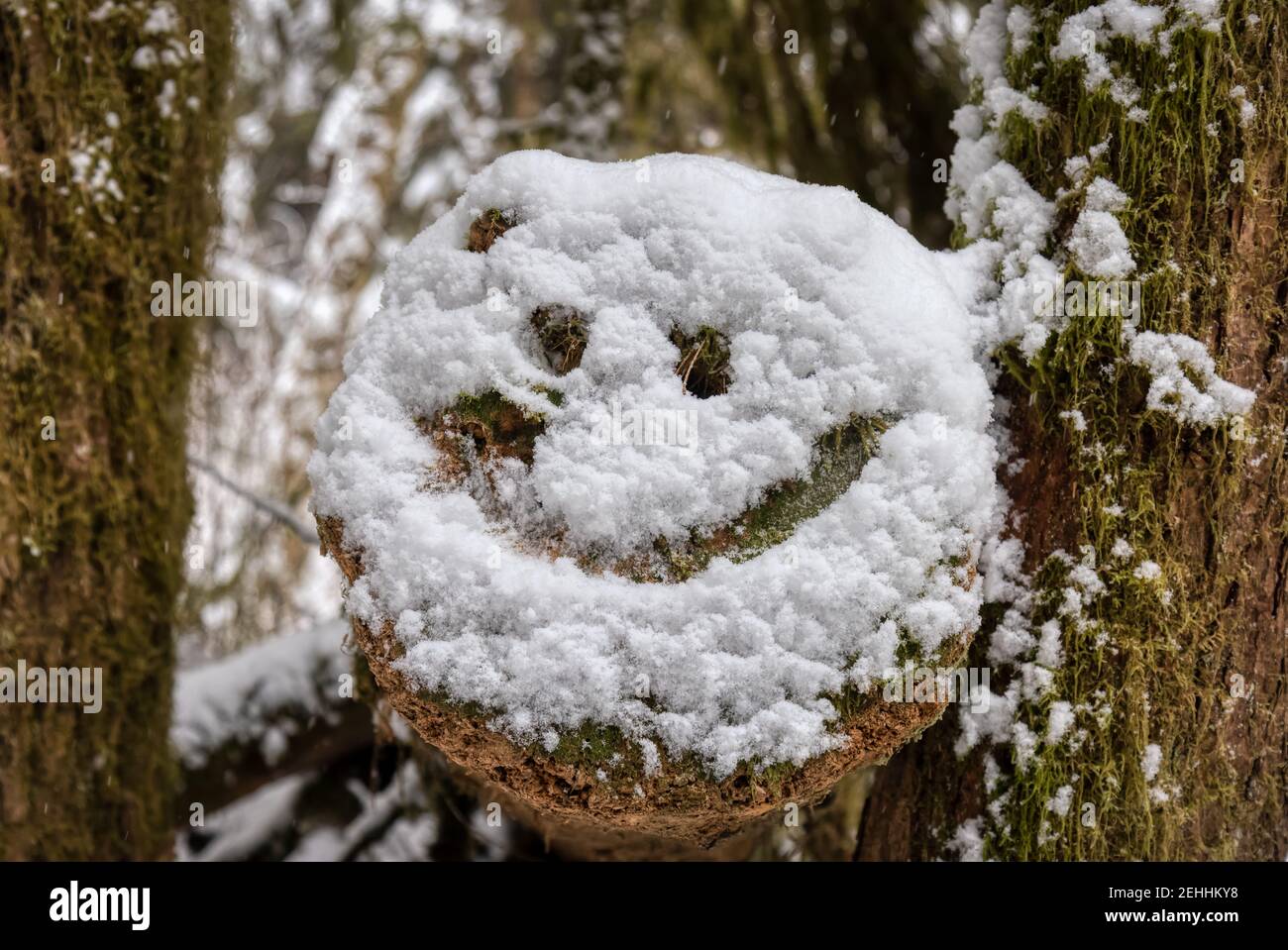 Smiley face drawn in snow hi-res stock photography and images - Alamy