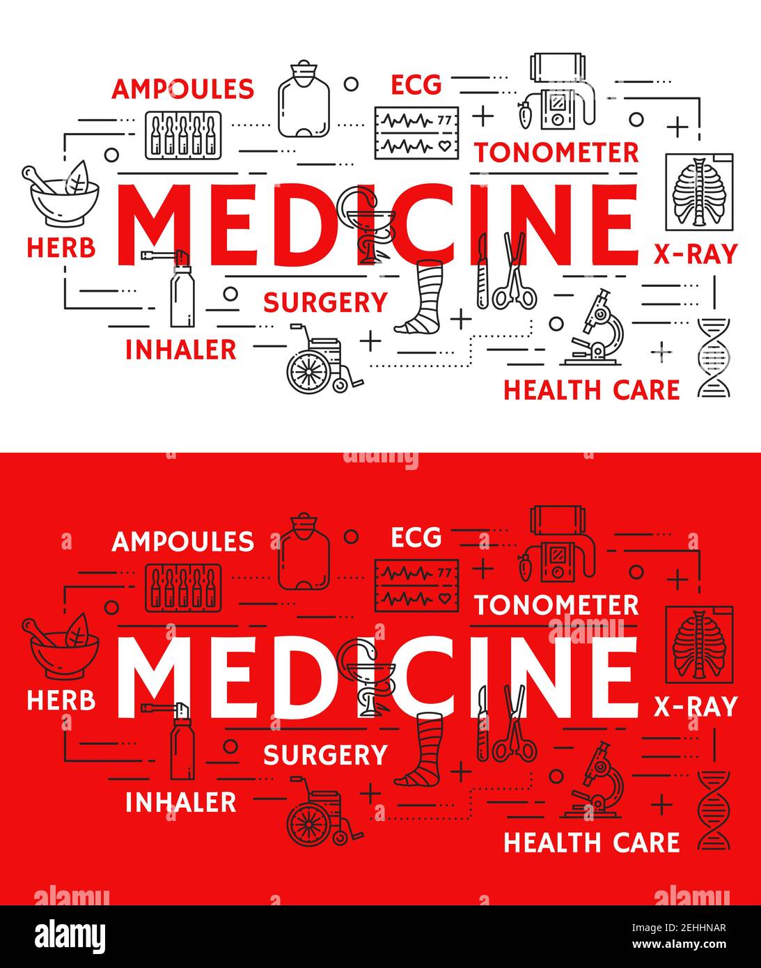 Medical poster of thin line art symbols and medicine icons of surgery ...