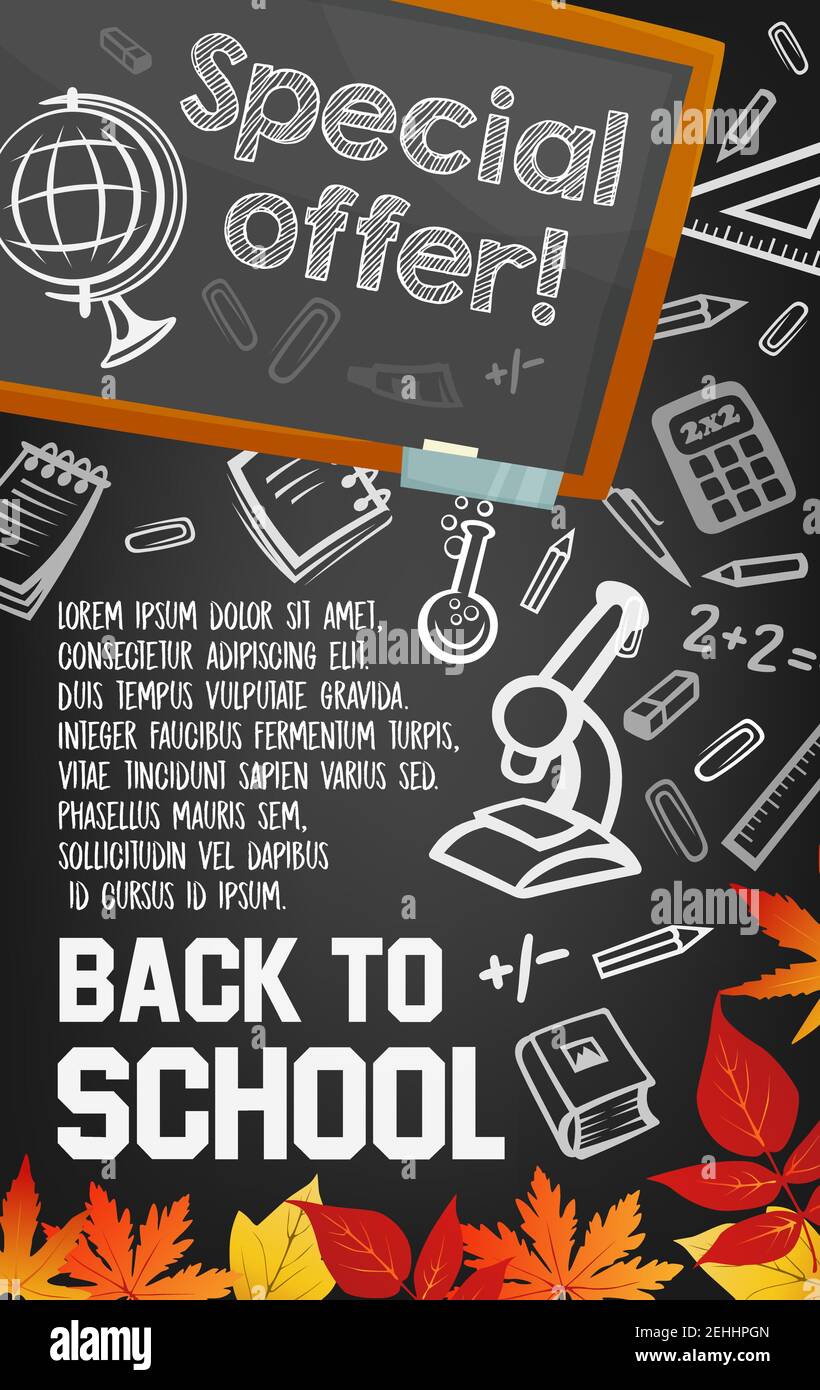 Back to school supplies sale offer poster for discount flyer template ...