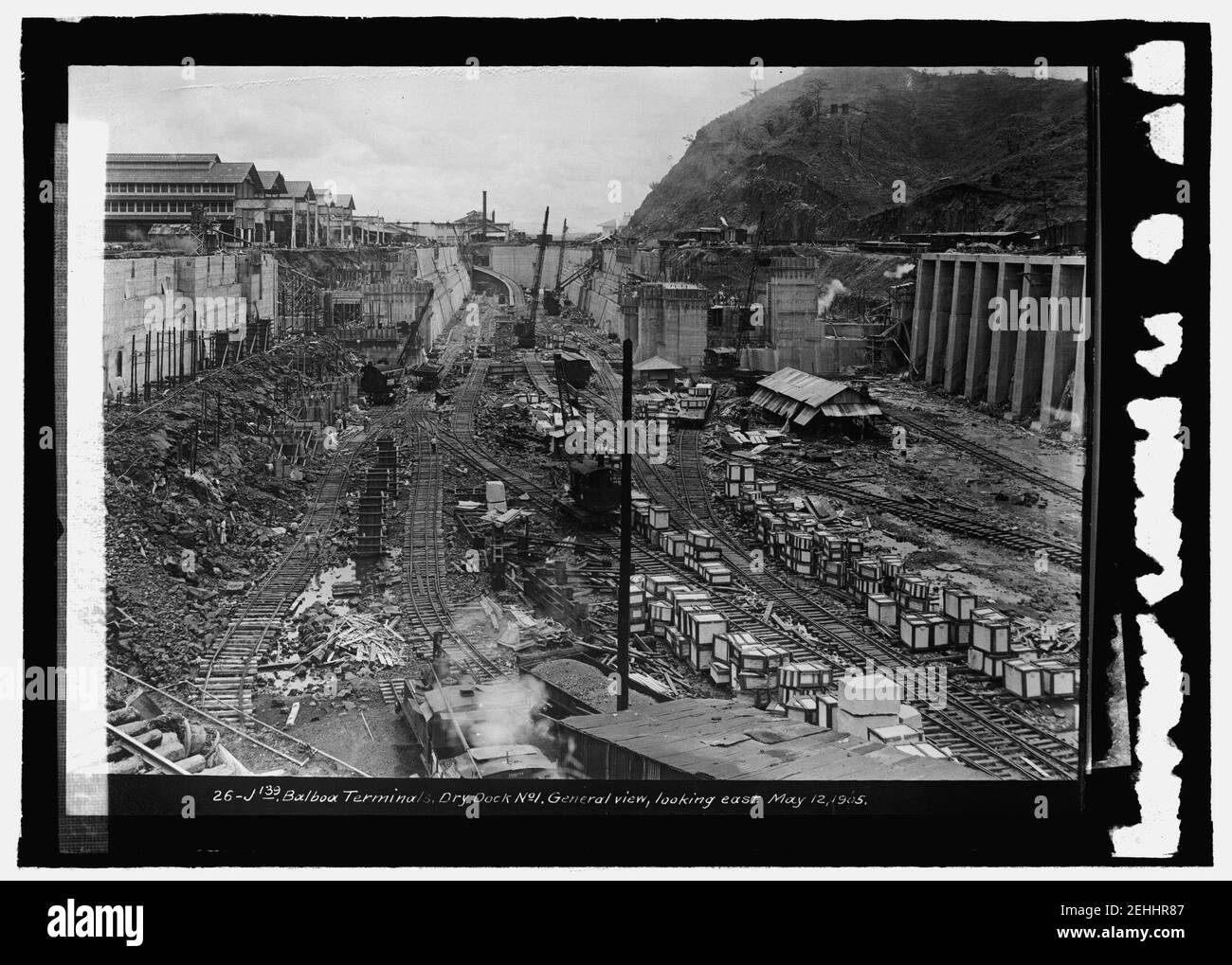 Panama Can. under const., Balboa terminals & dry dock Stock Photo - Alamy