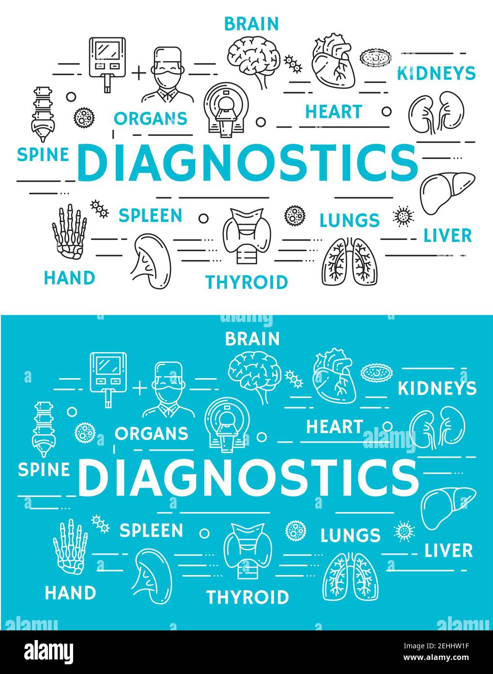 Medical diagnostics banner with medicine and health care symbol ...