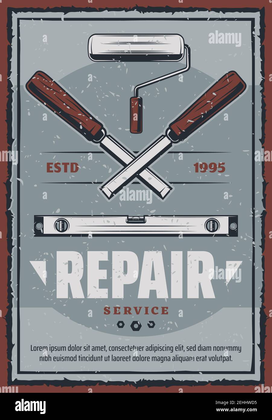 Repair service poster of construction and home renovation or woodwork ...