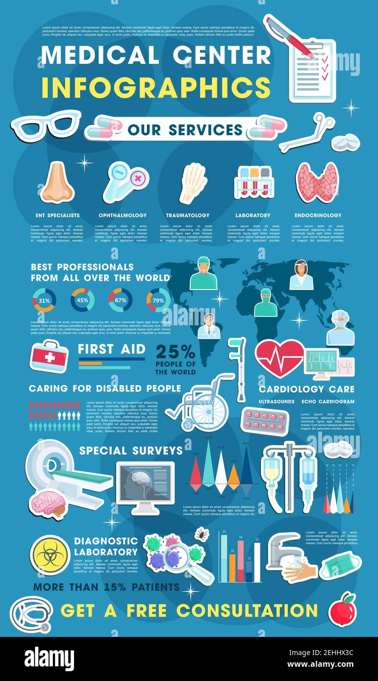 Medical infographic with health care statistic charts. Doctor of ...