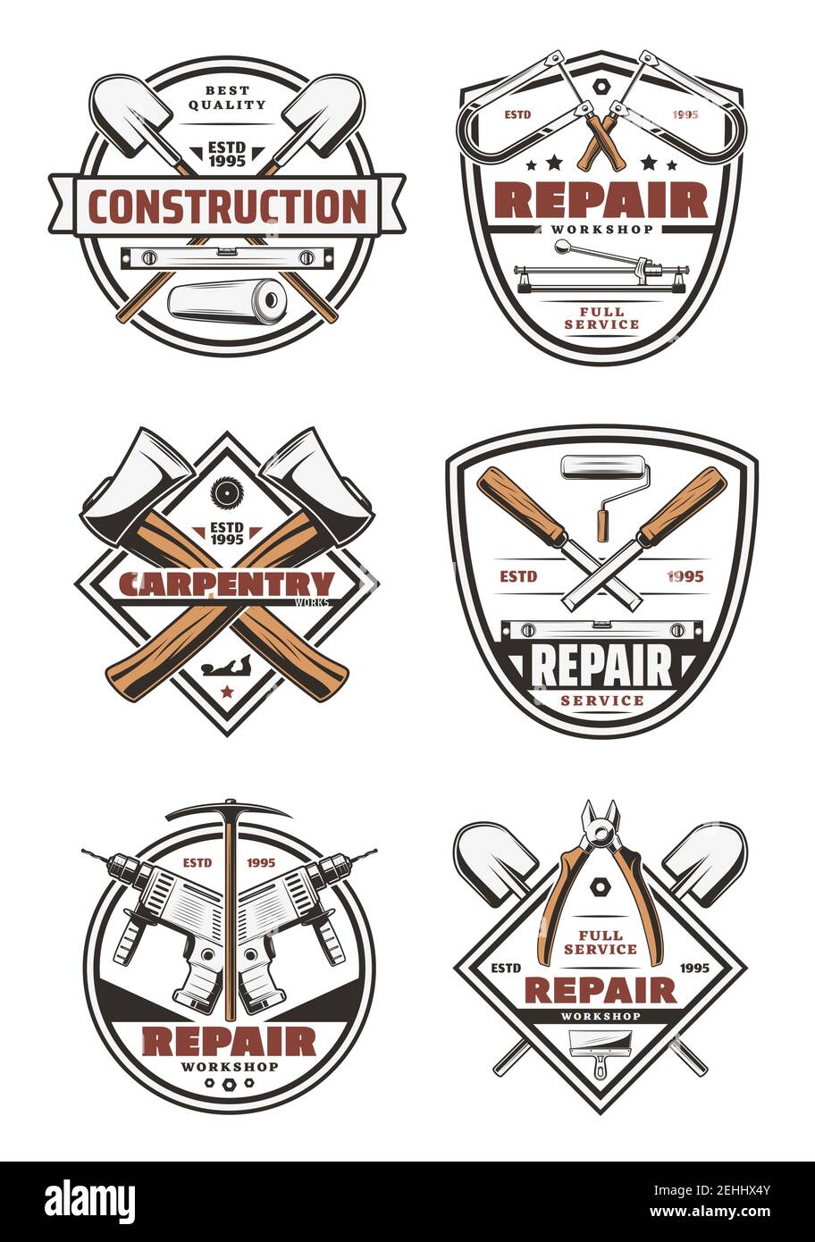 Work tool retro badges for house repair, construction and carpentry ...
