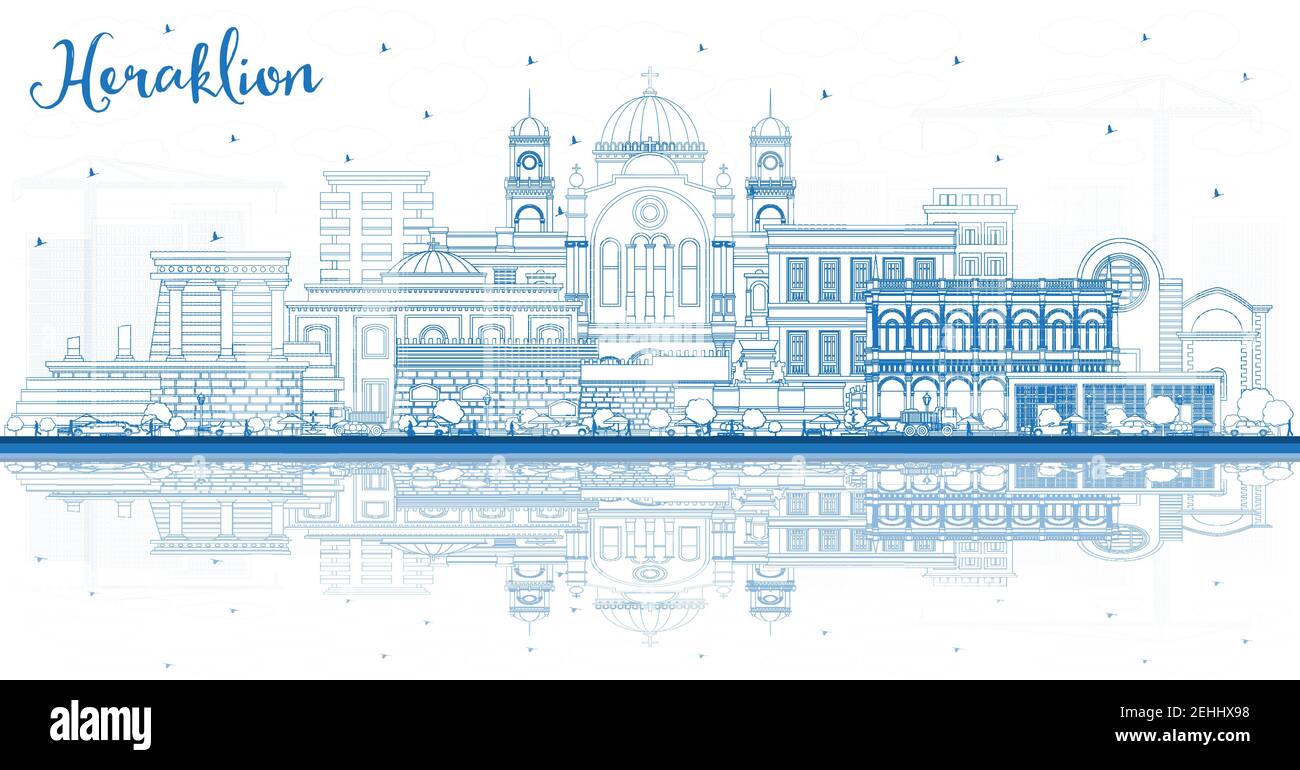 Outline Heraklion Greece Crete City Skyline with Blue Buildings and ...