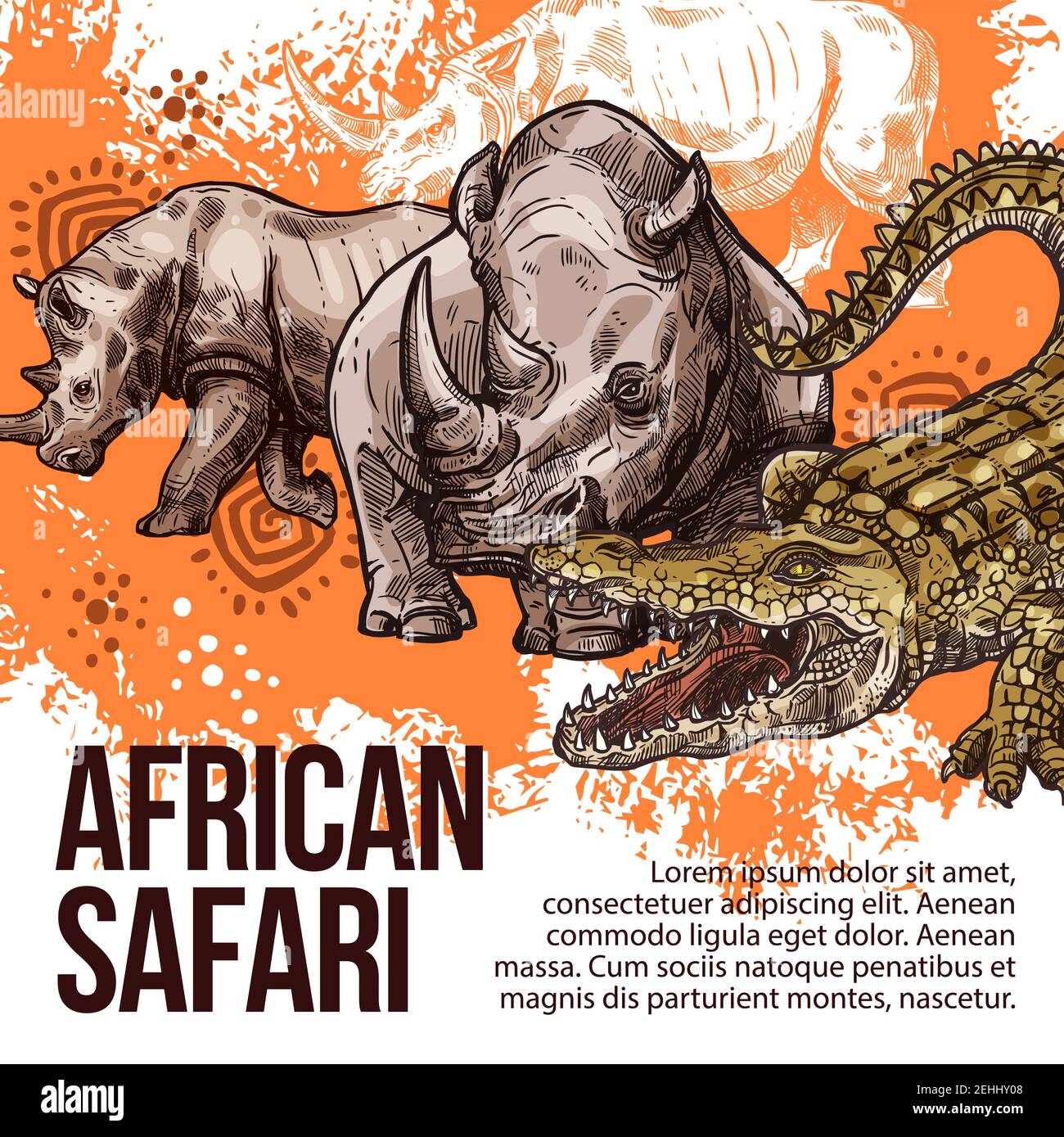 African Safari sketch poster for zoo or hunt adventure. Vector design ...