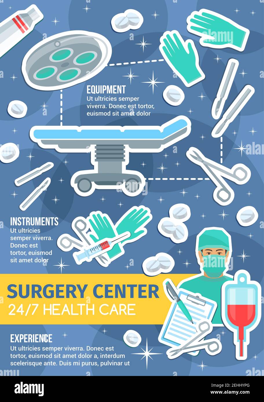 Surgery medical center or clinic service poster. Vector flat design of ...
