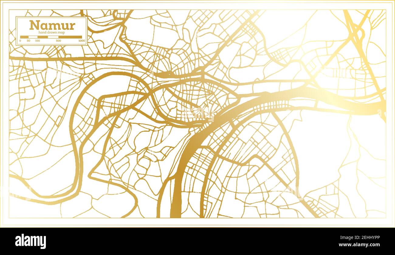 Namur Belgium City Map in Retro Style in Golden Color. Outline Map ...