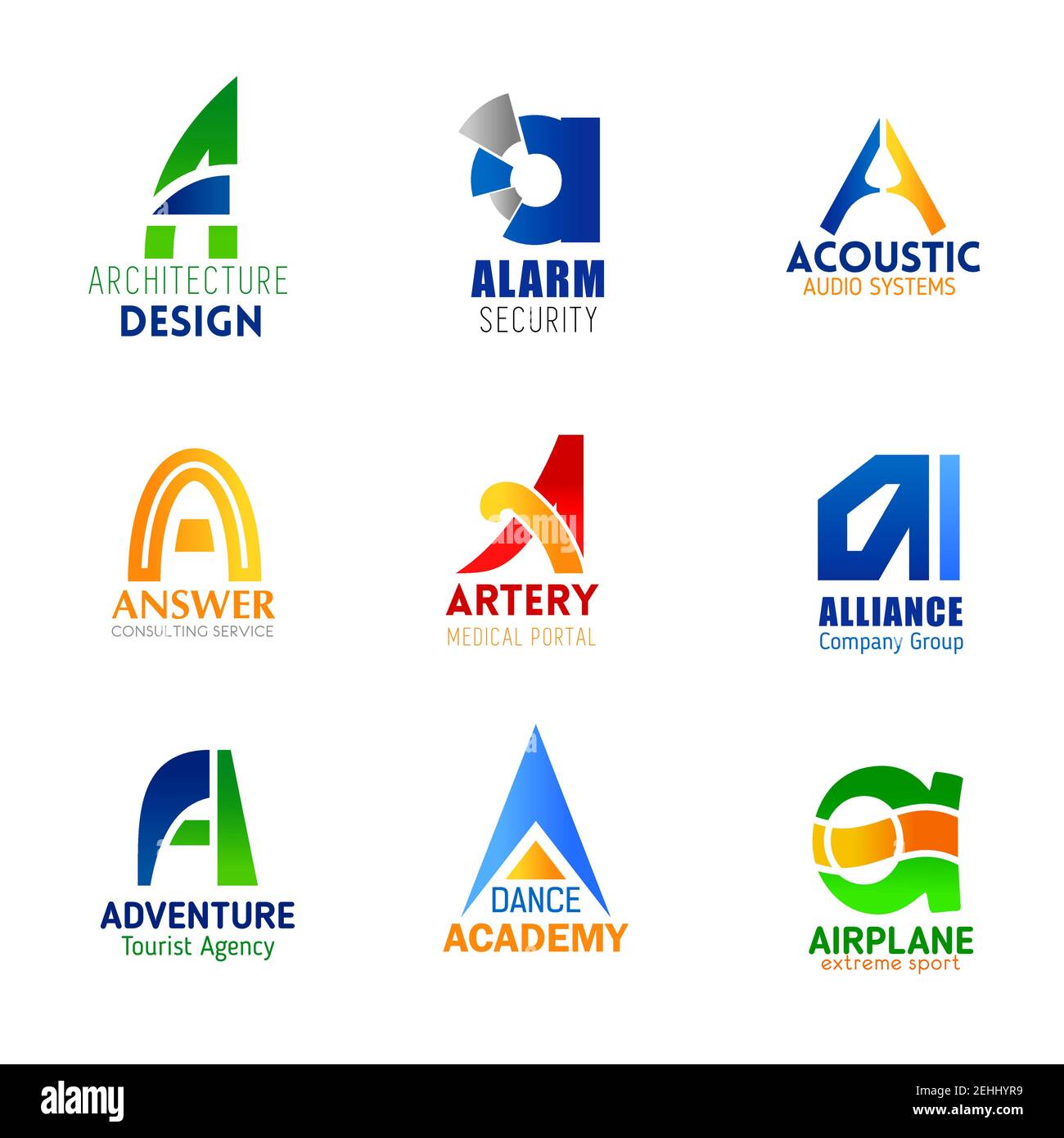 Letter A icons for company corporate identity in architecture design ...