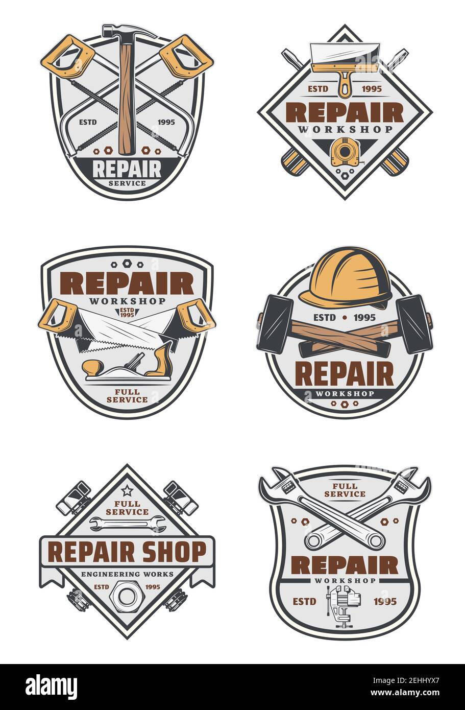 Repair service vintage emblems with house renovation and construction ...