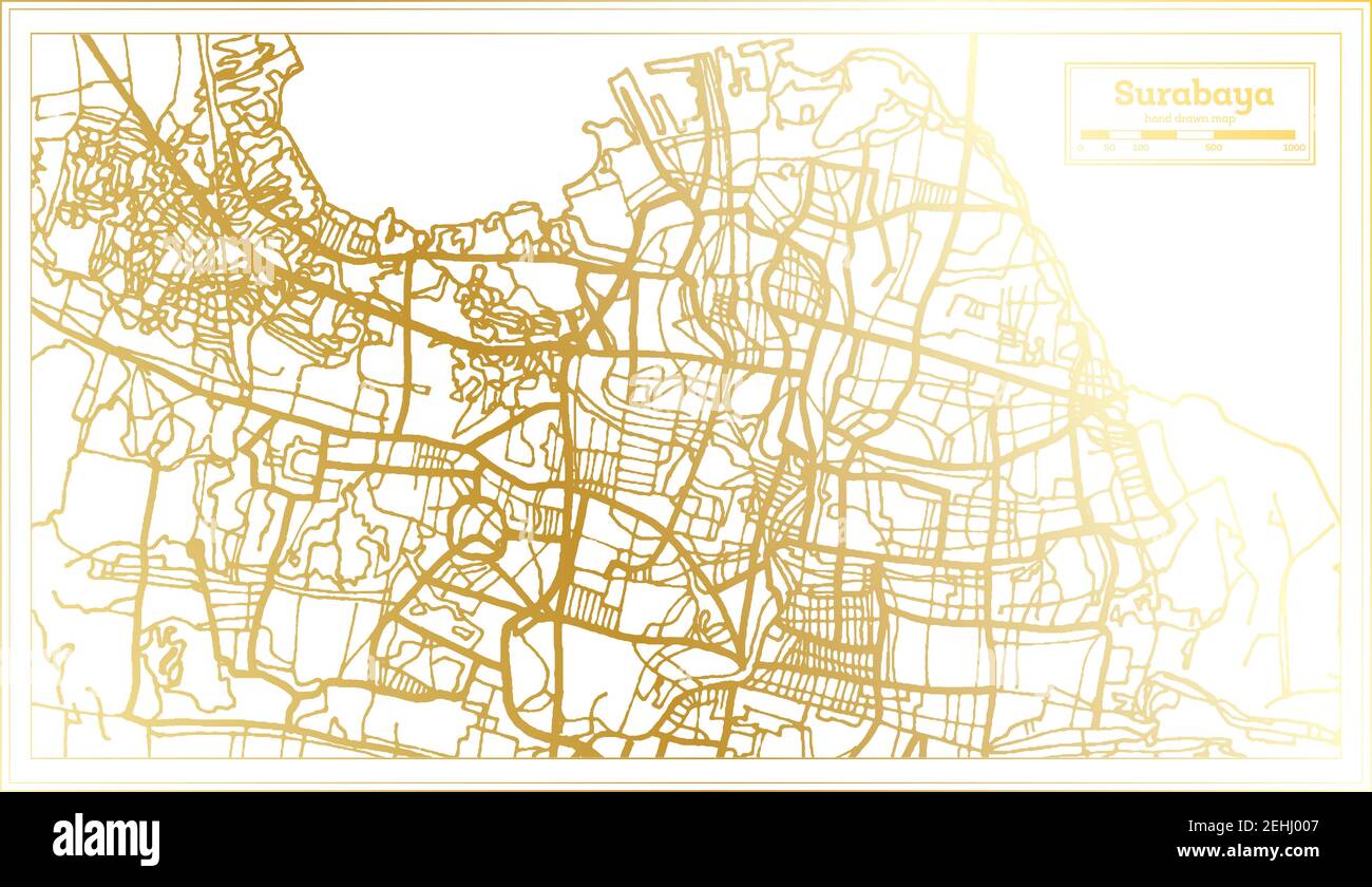 Surabaya Indonesia City Map in Retro Style in Golden Color. Outline Map ...