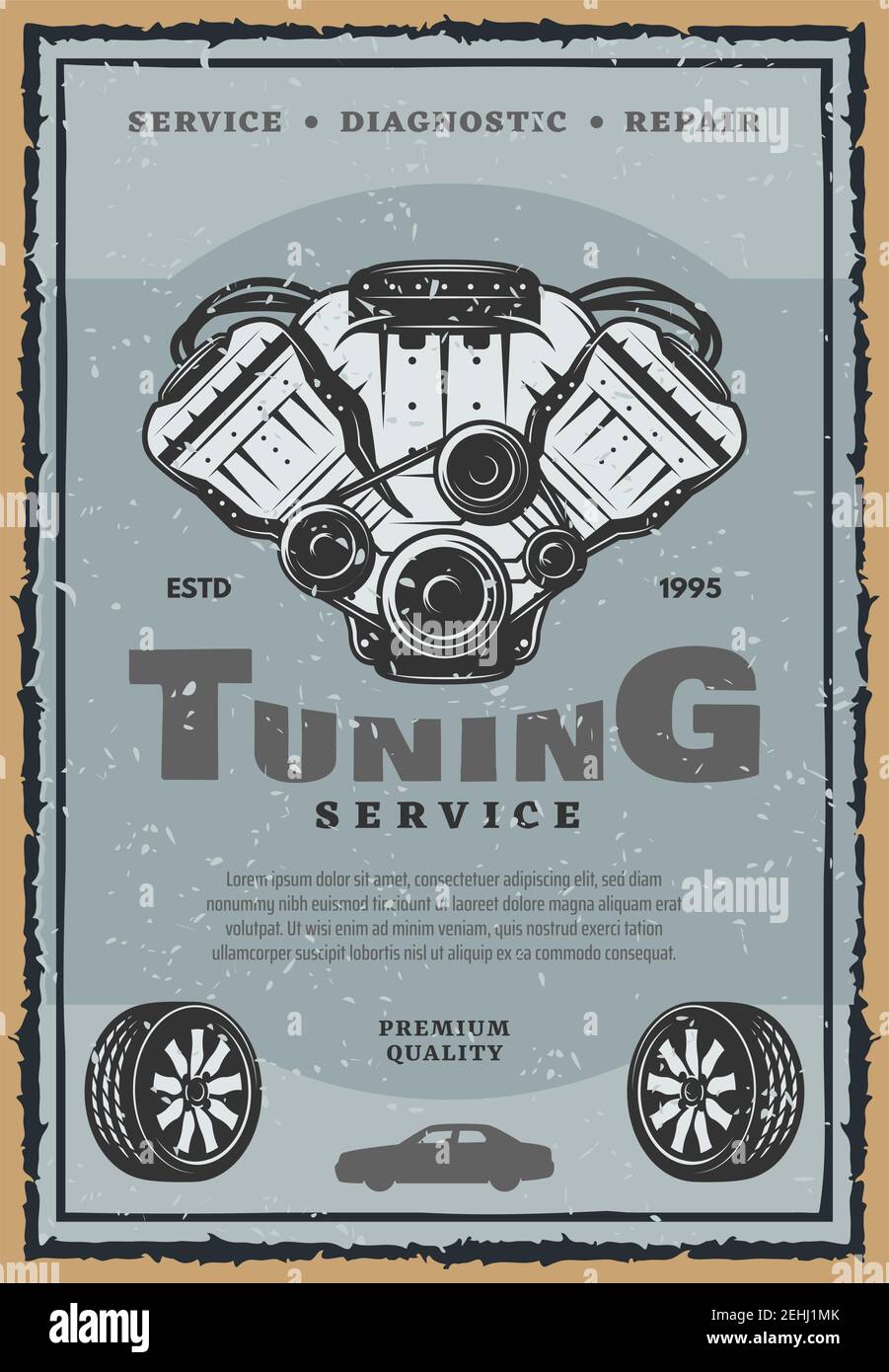 Car auto tuning service or retro poster. Vector vintage design of car ...