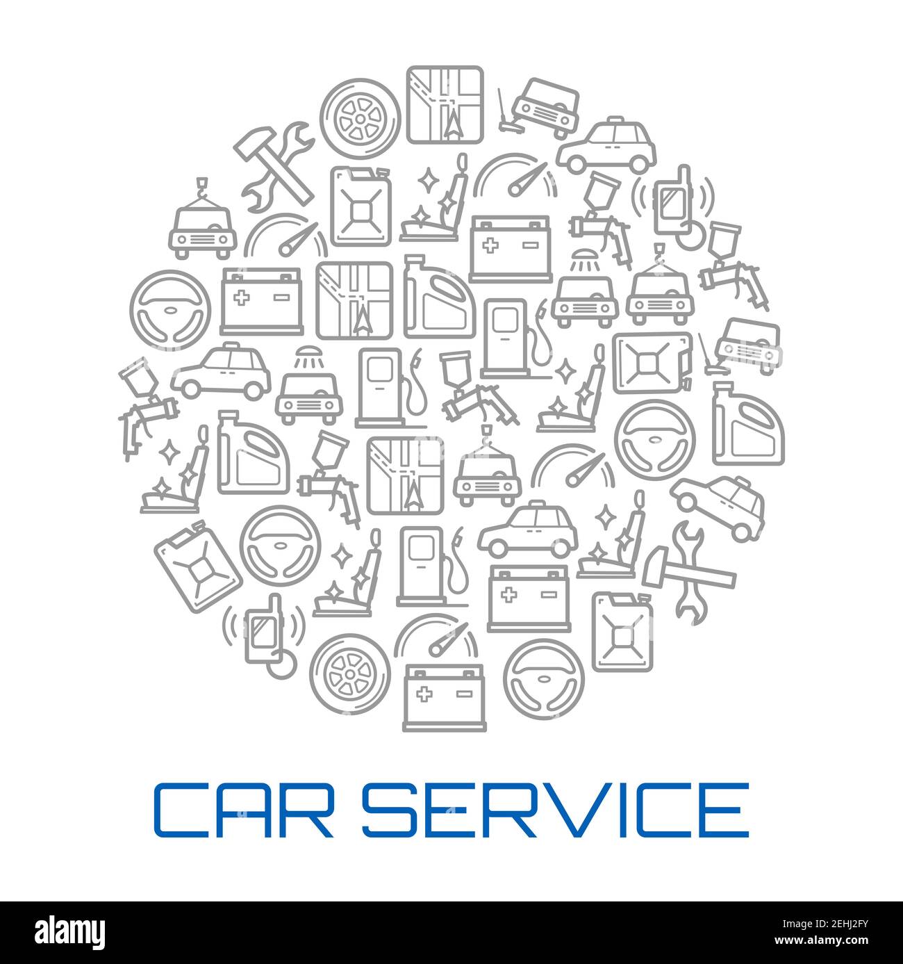Car service poster with circle of auto repair shop and transportation ...