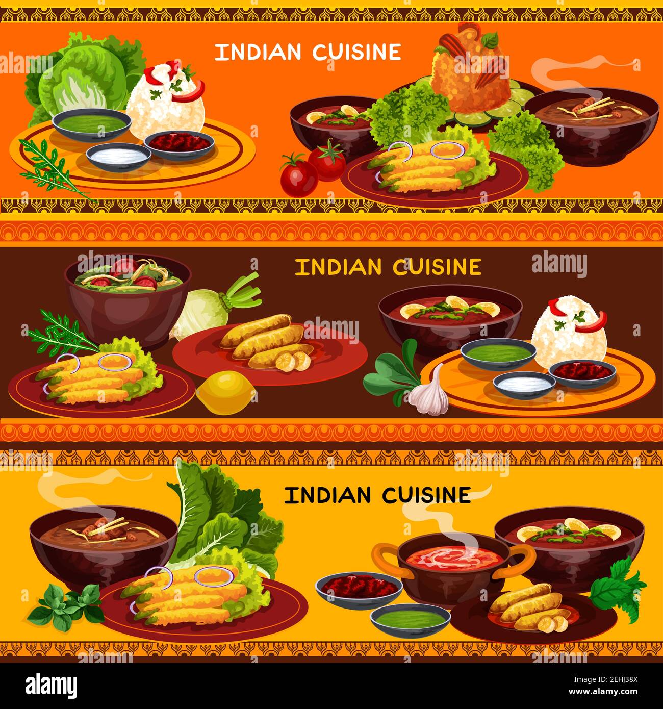 Indian cuisine restaurant menu banner with thali dish. Rice with green ...