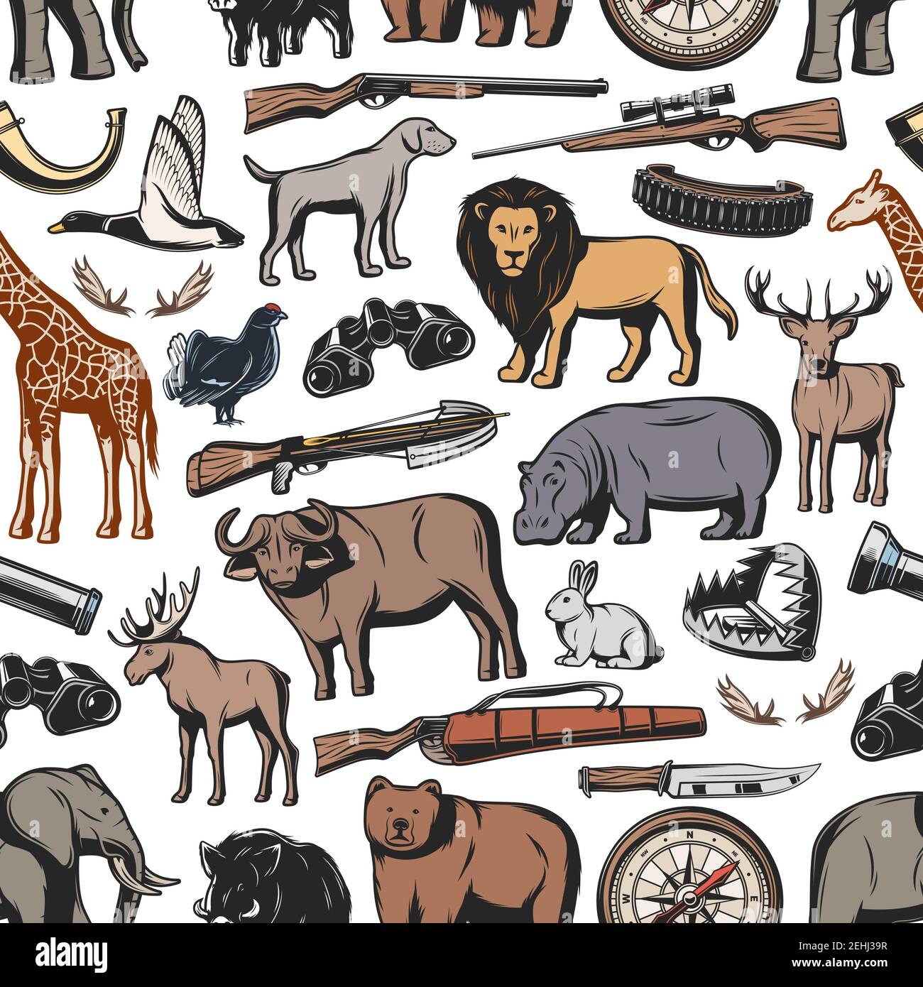 Hunting sport seamless pattern background with hunter rifle and wild ...
