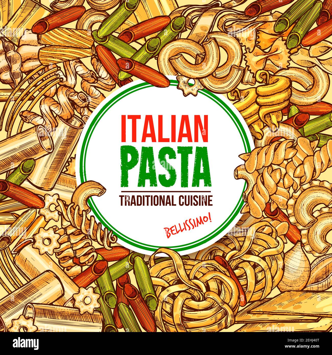 Italian pasta poster for premium quality Italy cuisine or pasta ...
