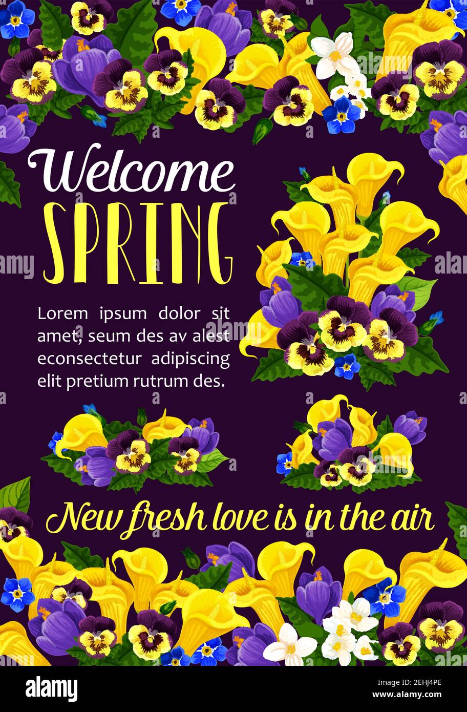 Springtime Banner Welcome Spring Season Floral Banner With Springtime