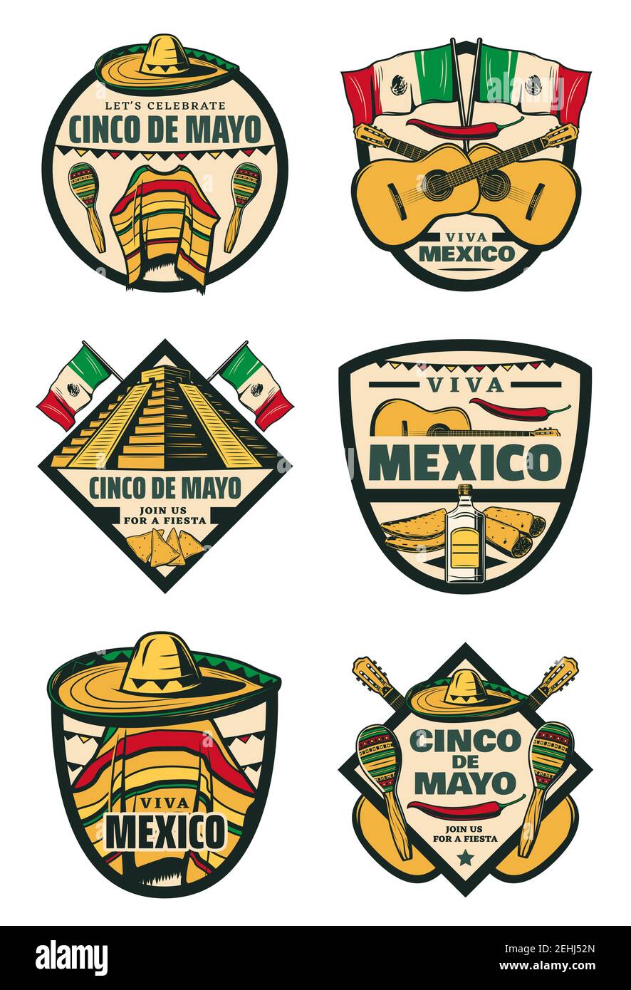 Cinco de Mayo Mexican holiday sketch icons for Mexico traditional ...