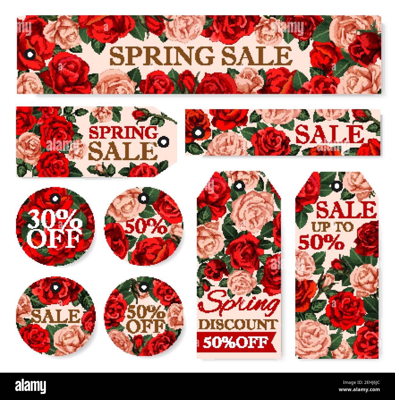 Spring season sale tag set with flower frame. Discount price offer ...