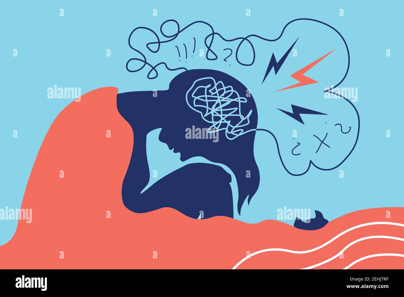 Anxiety disorder, woman psychological illustration Stock Vector Image ...