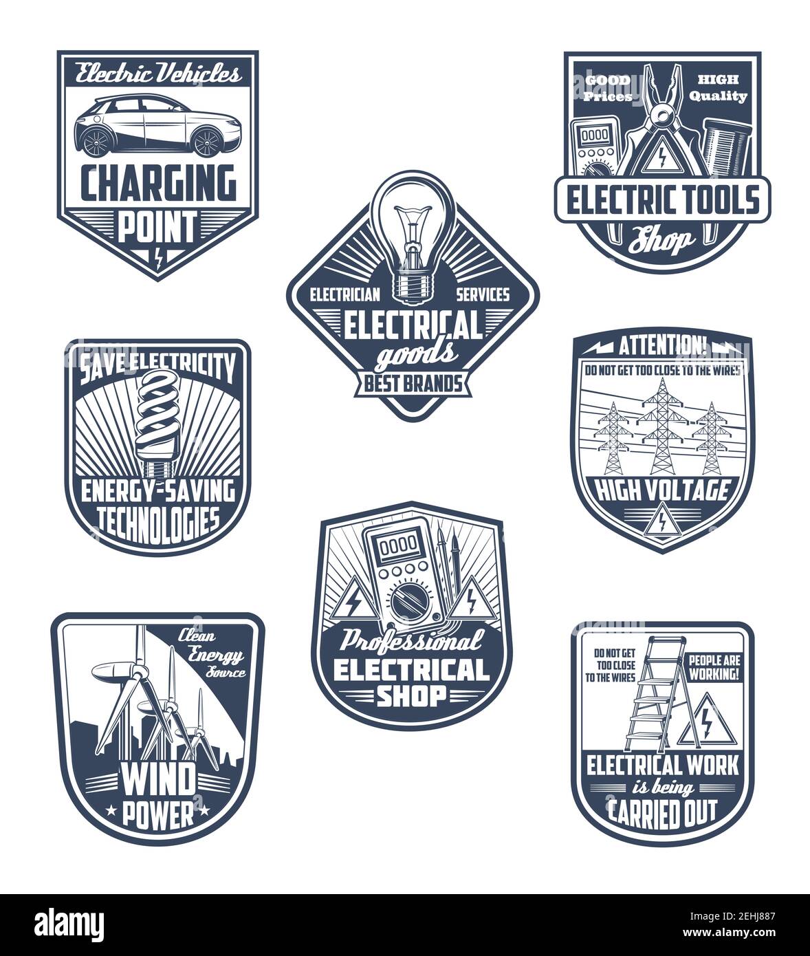 Electricity supply, electric service and energy saving vector icons ...