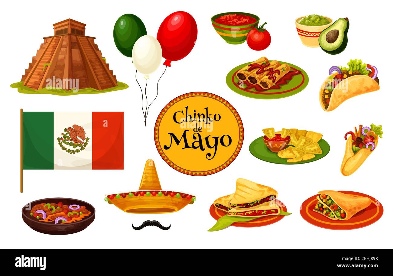 Cinco de Mayo mexican holiday traditional symbol with festive food and ...
