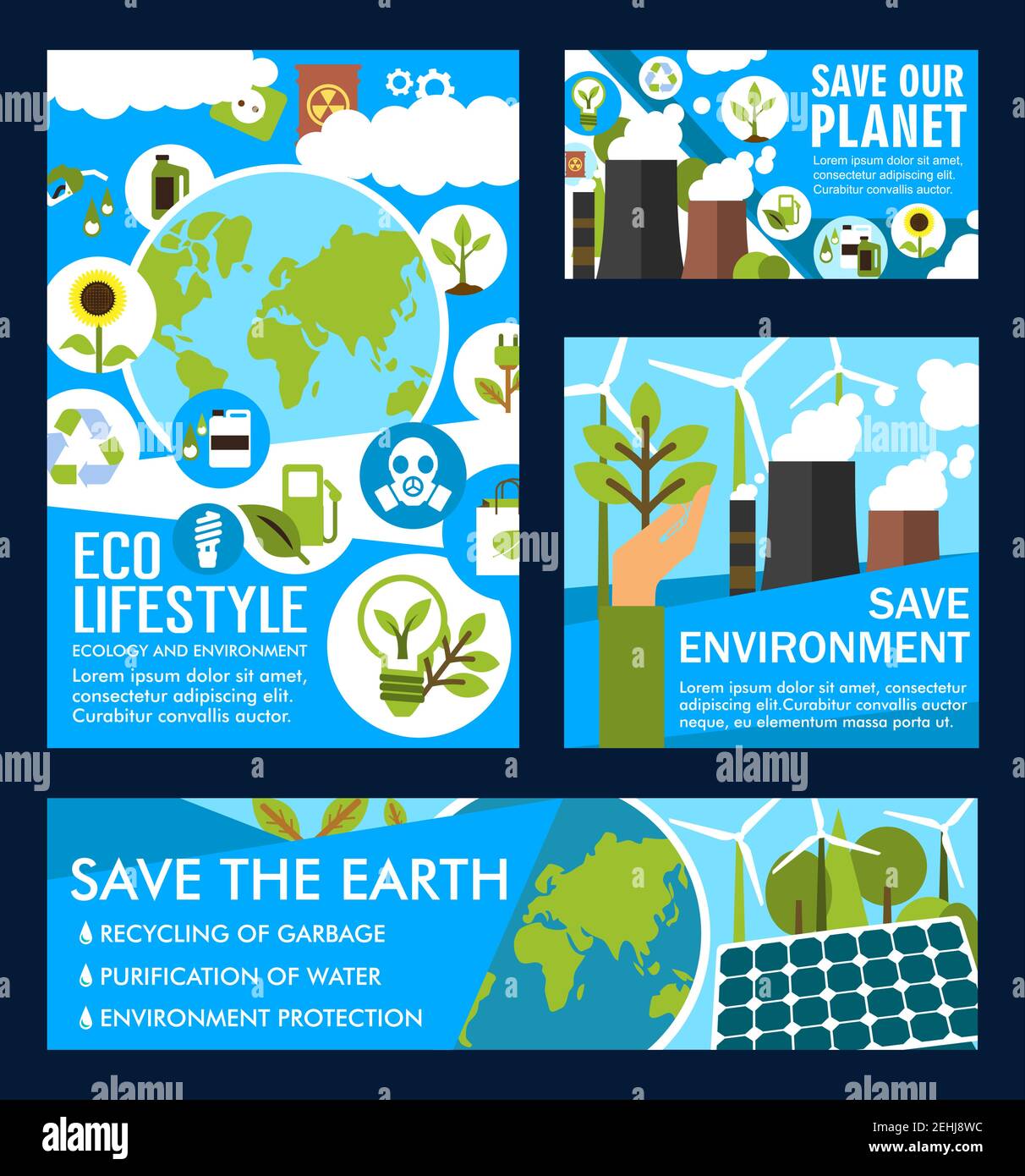 Save planet and stop pollution posters and banners design for energy ...
