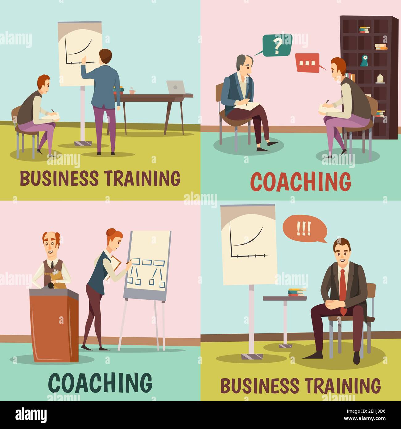 Coaching concept icons set with business training symbols flat isolated ...