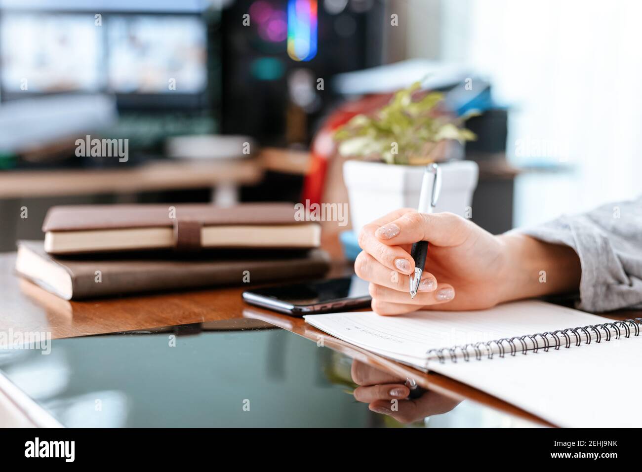 Student learning and hold pen for writing a note. Student learning at ...