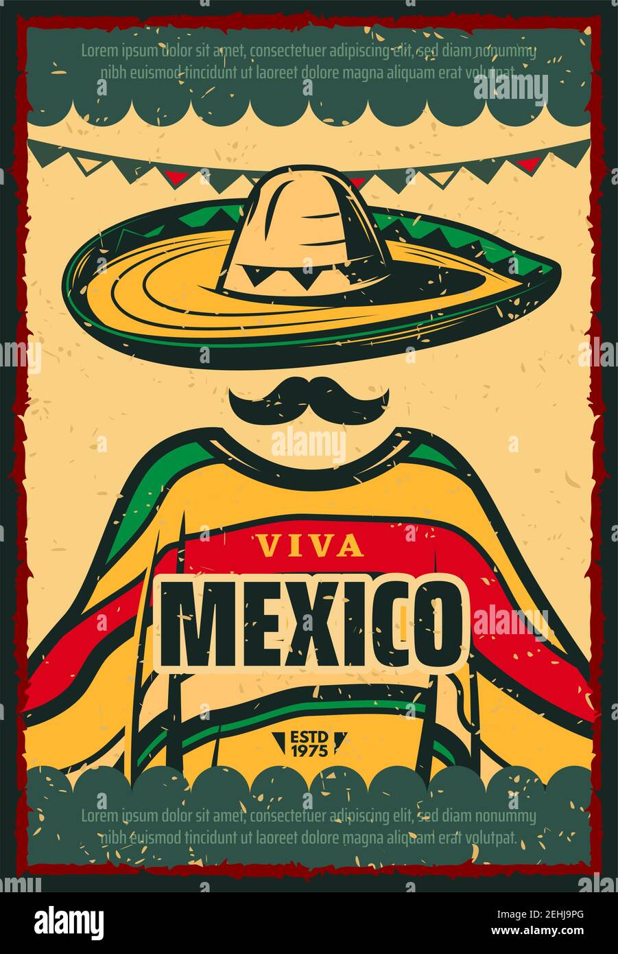 Viva Mexico retro poster for Cinco de Mayo holiday celebration. Mexican ...