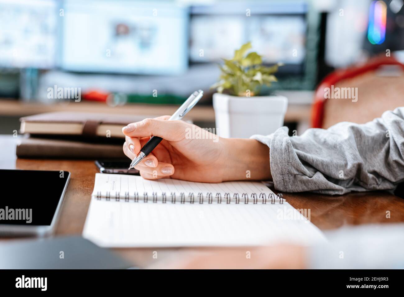 Student learning and hold pen for writing a note. Student learning at ...