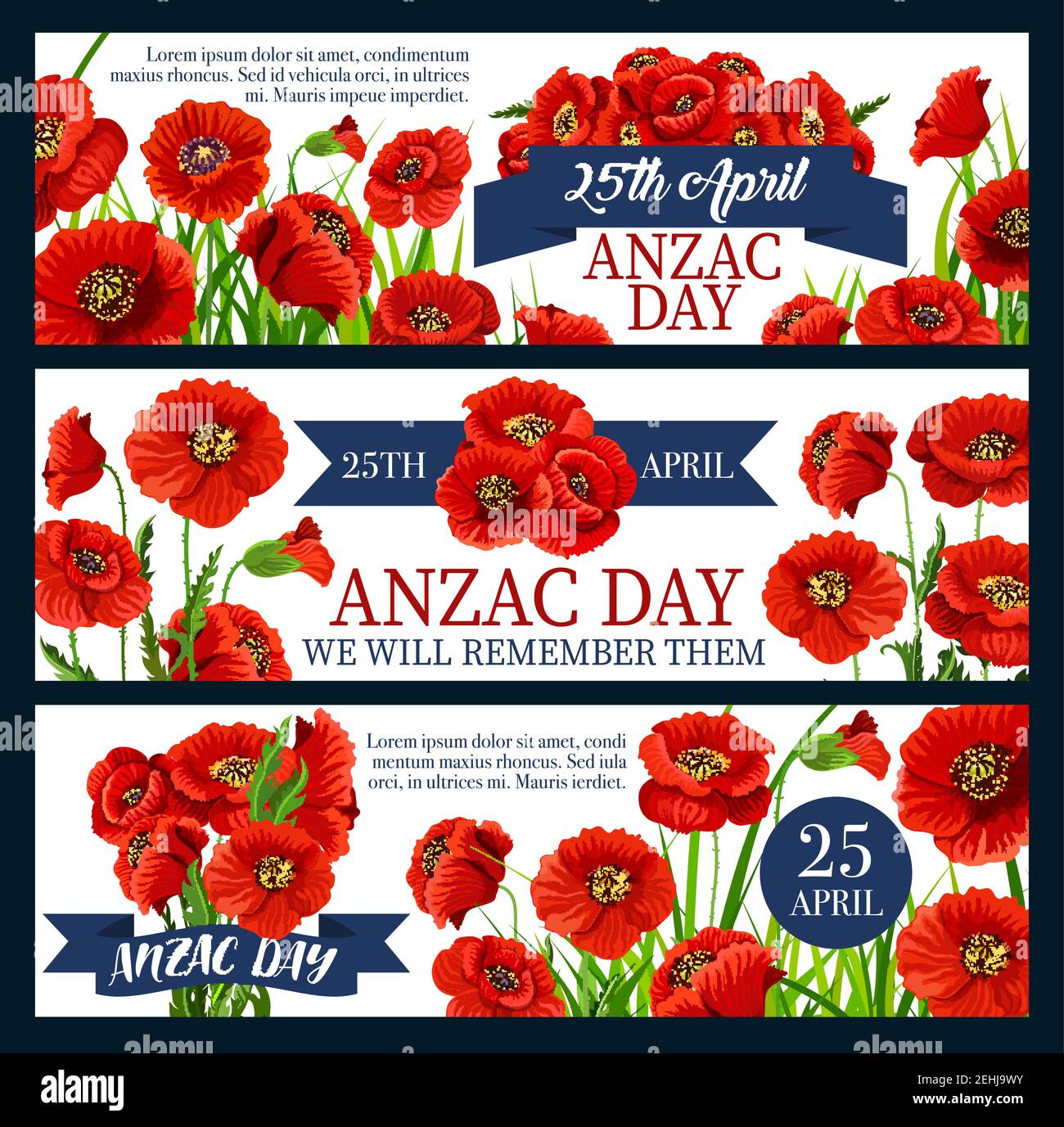Anzac Day poppy flower banner for Australian and New Zealand Army Corps ...