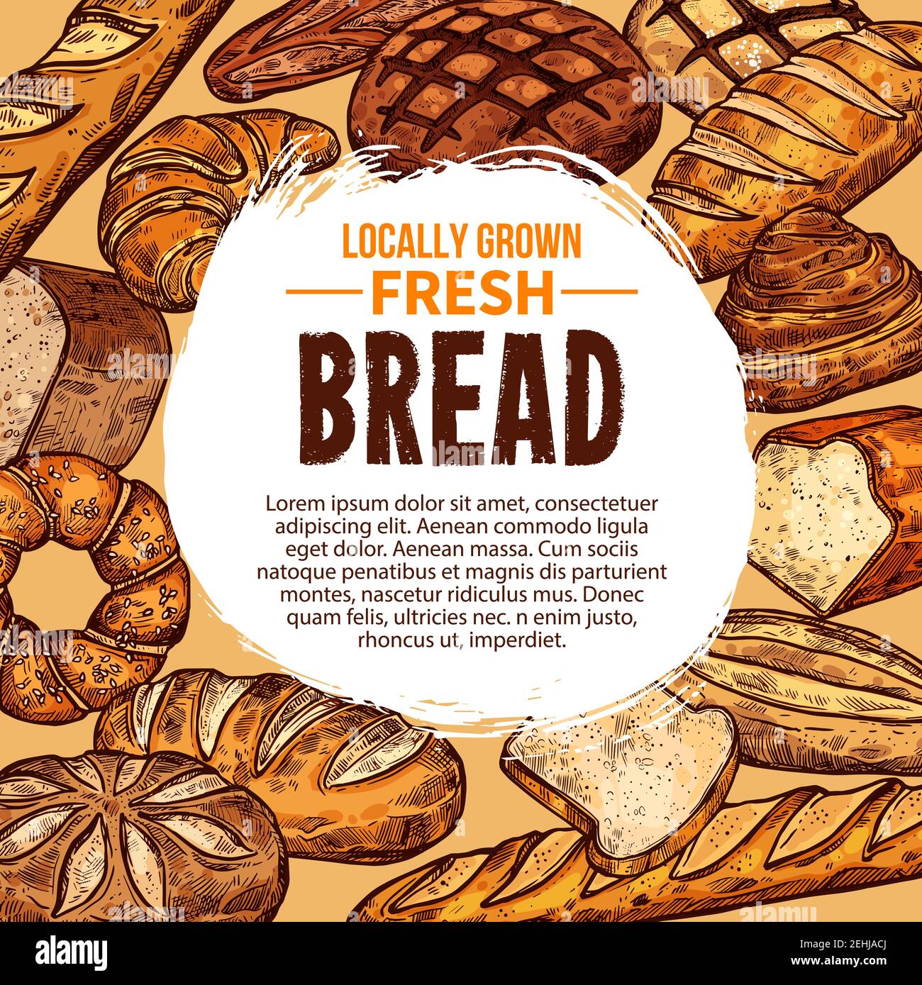 Vector sketch poster with different bread products. Concept of locally ...