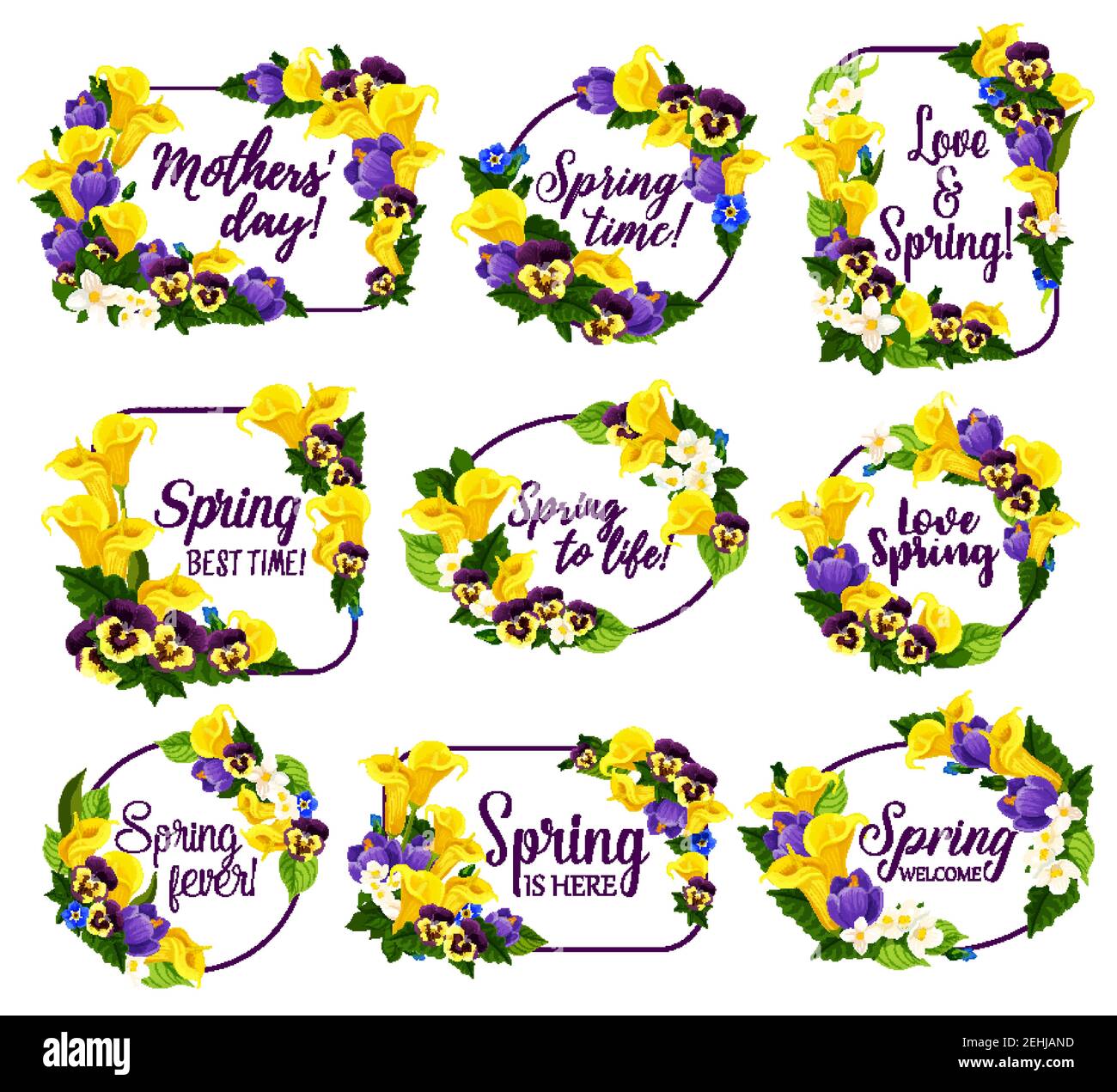 Spring flower frame for Springtime Holiday celebration. Blooming floral ...