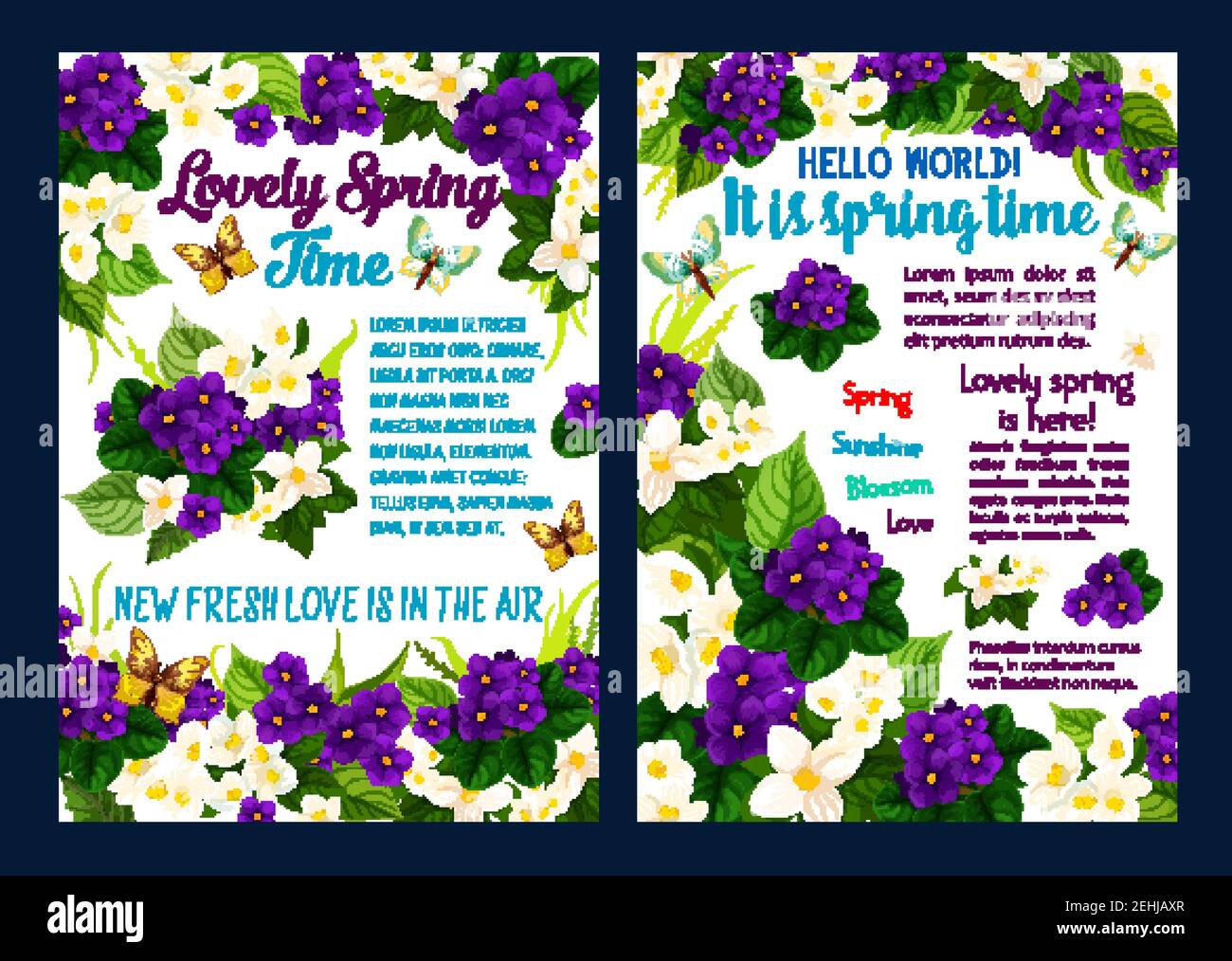 Spring flower banner set with floral frame and butterfly for Springtime ...