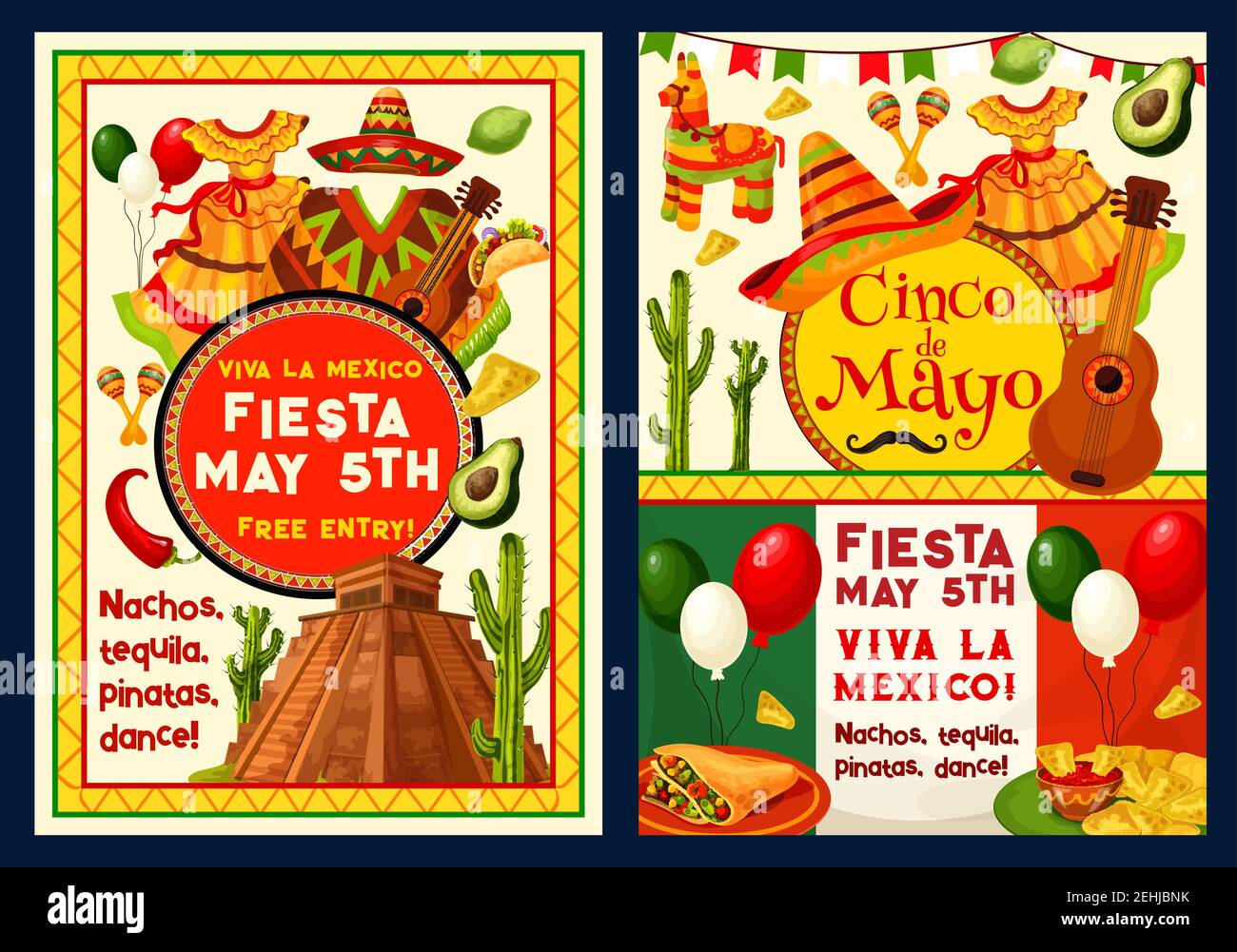 Cinco de Mayo greeting card or poster for Mexican holiday celebration ...