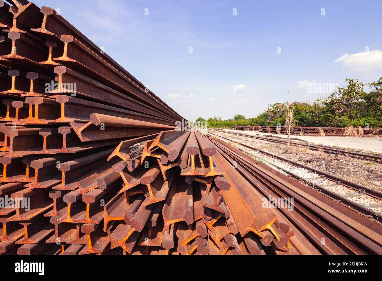 metal frame H beam or beam in red orange color at construction site ...