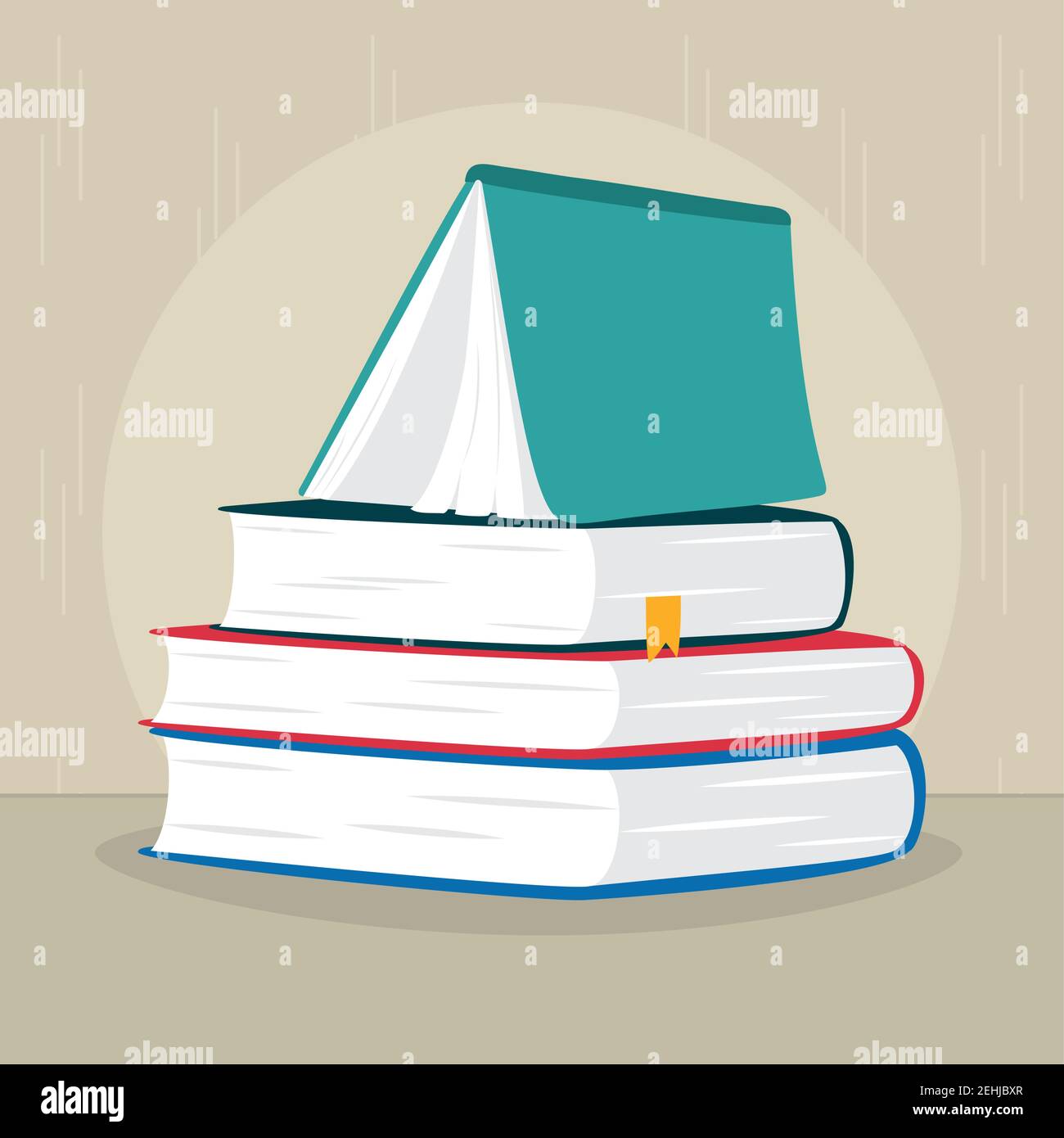 book standing on stack of books over gray background, flat style ...