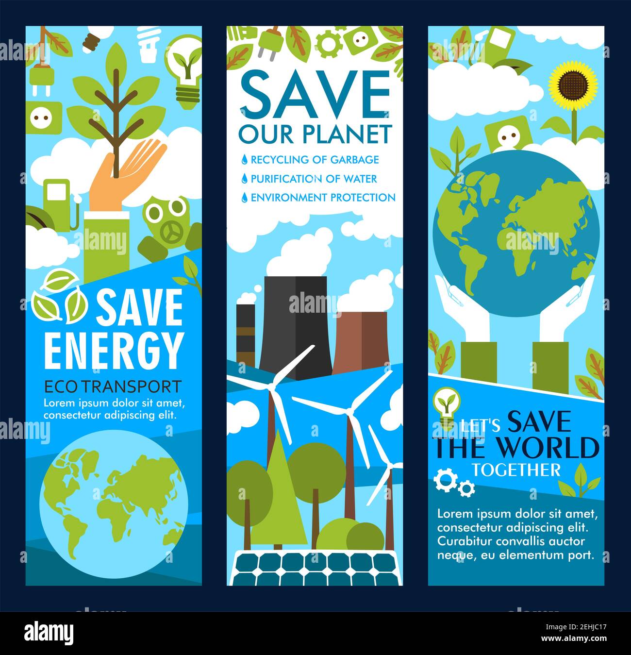 Save our planet and energy banners for world nature and environment ...