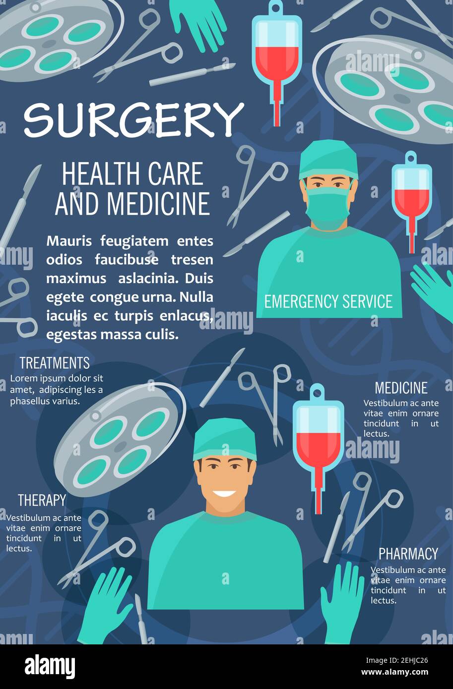 Surgery medicine banner with surgeon healthcare medical personnel ...