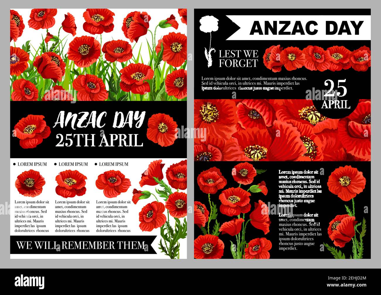 Anzac Day Lest We Forget greeting card of poppy flowers for Australian ...