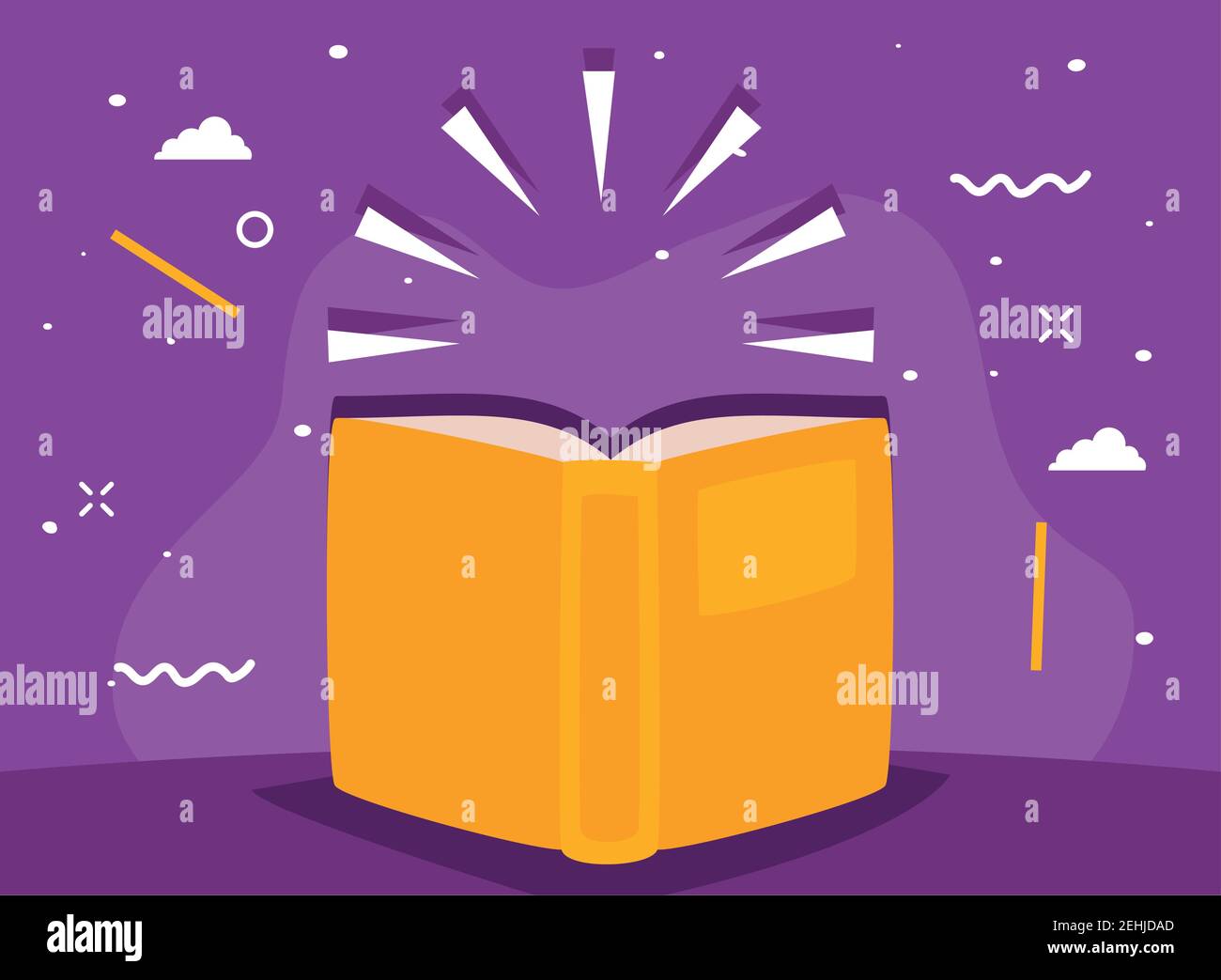 open book on purple background design, Education literature and read ...