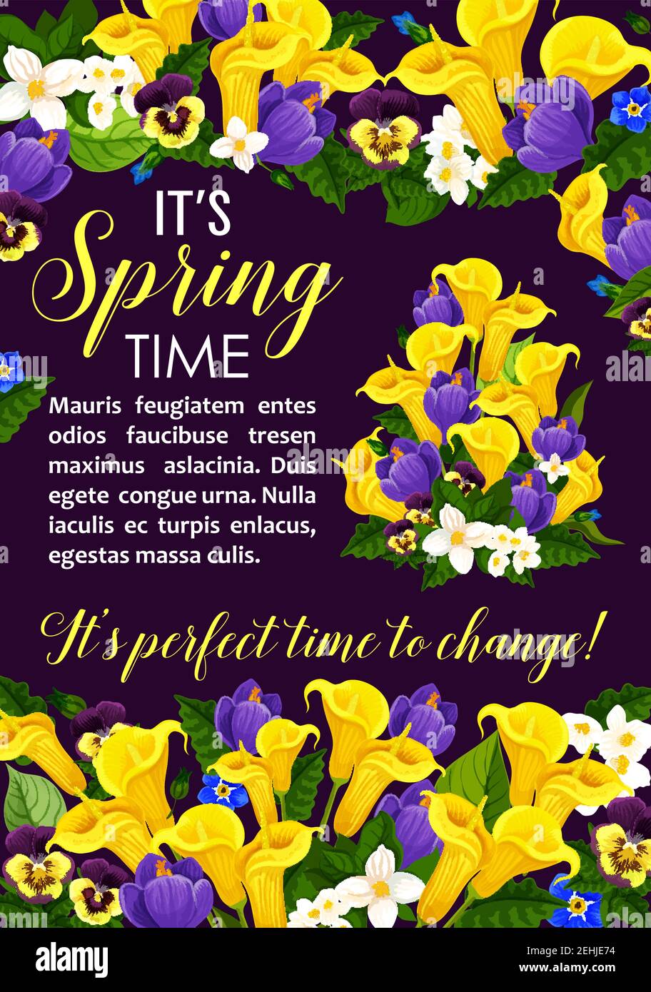 Spring flower and blooming plant greeting card. Spring Season Holiday ...