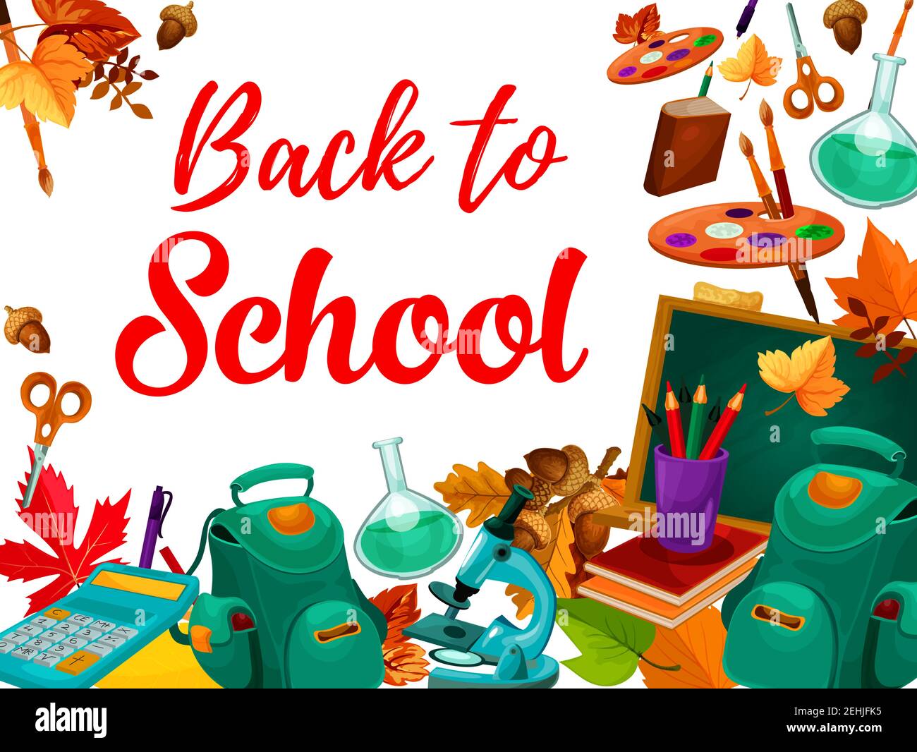 Back to school supplies and student stationery festive poster ...