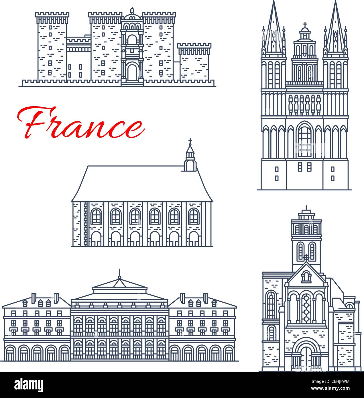 France landmarks and famous historic architecture buildings and castles ...