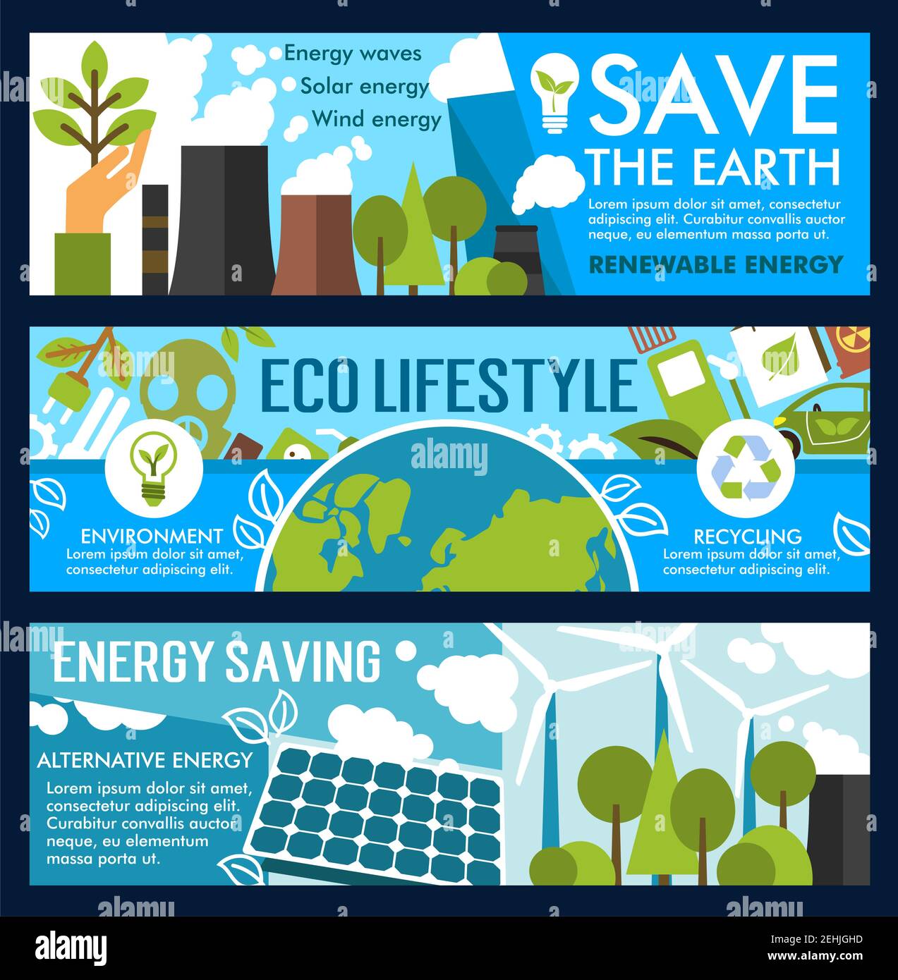Save earth banners for eco lifestyle and planet environment ...