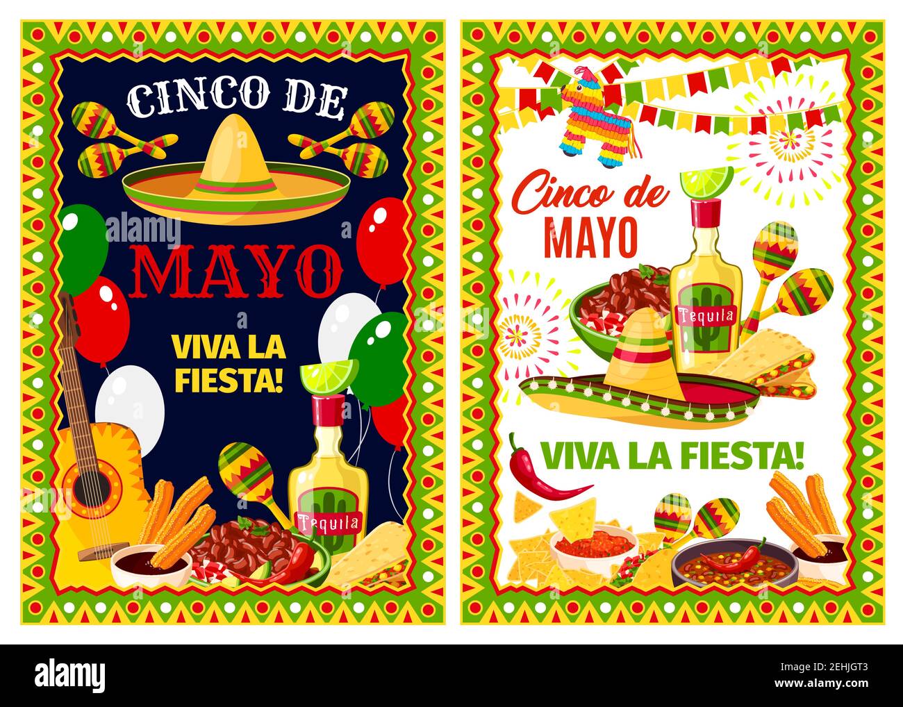 Mexican Cinco de Mayo holiday greeting banner. Fiesta party sombrero ...