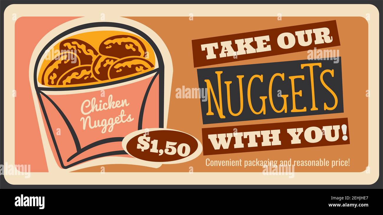 Chicken nuggets fast food retro advertisement poster for restaurant or ...